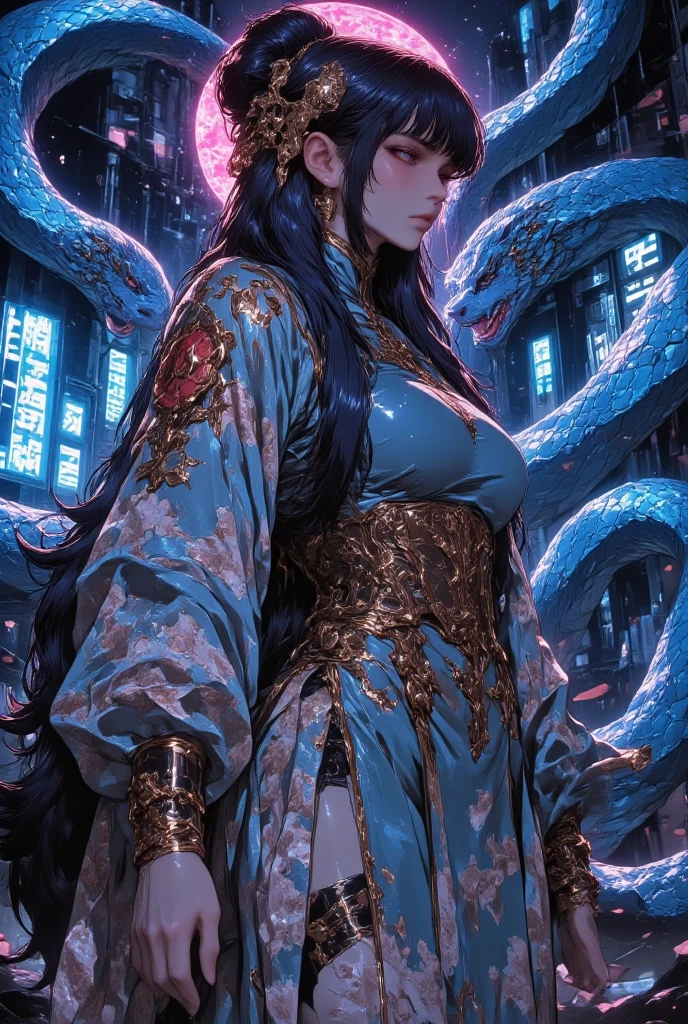 From behind, 、whole body、1 Female,Alone,Lamia,Dark blue hair - SeaArt AI