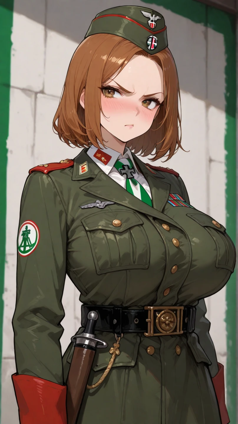 Beautiful young woman, fascist italian unifform, tsundere, style big ...