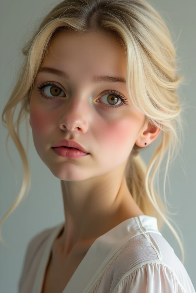 Stiff blonde girl, brown reflection, brown eyes of English and Italian origin - SeaArt AI