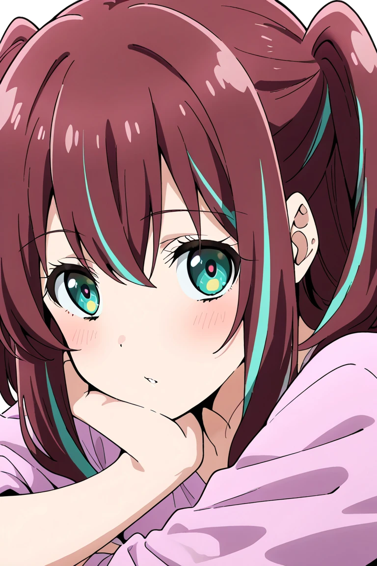 Matama akoya, long hair, brown hair, green eyes, multicolored hair ...