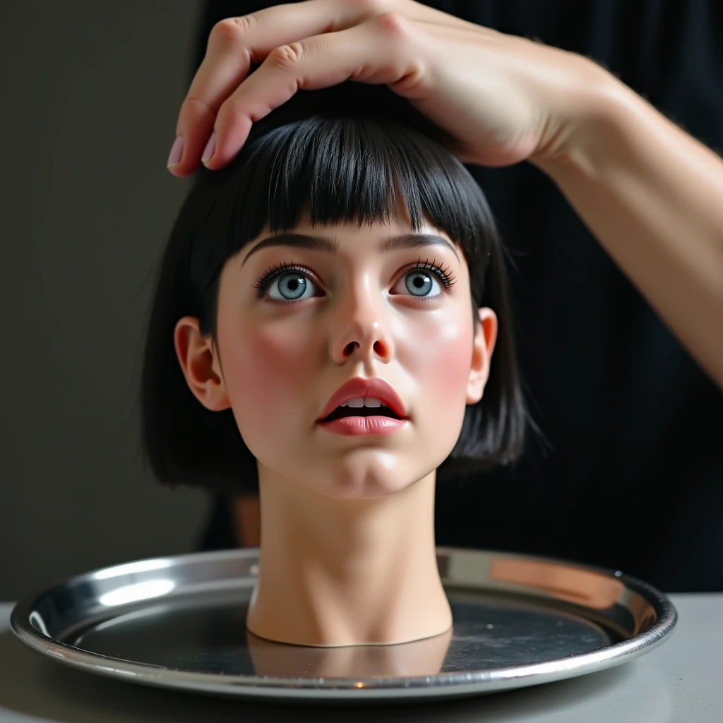 A beautiful 19 year old young american woman's disembodied head is ...