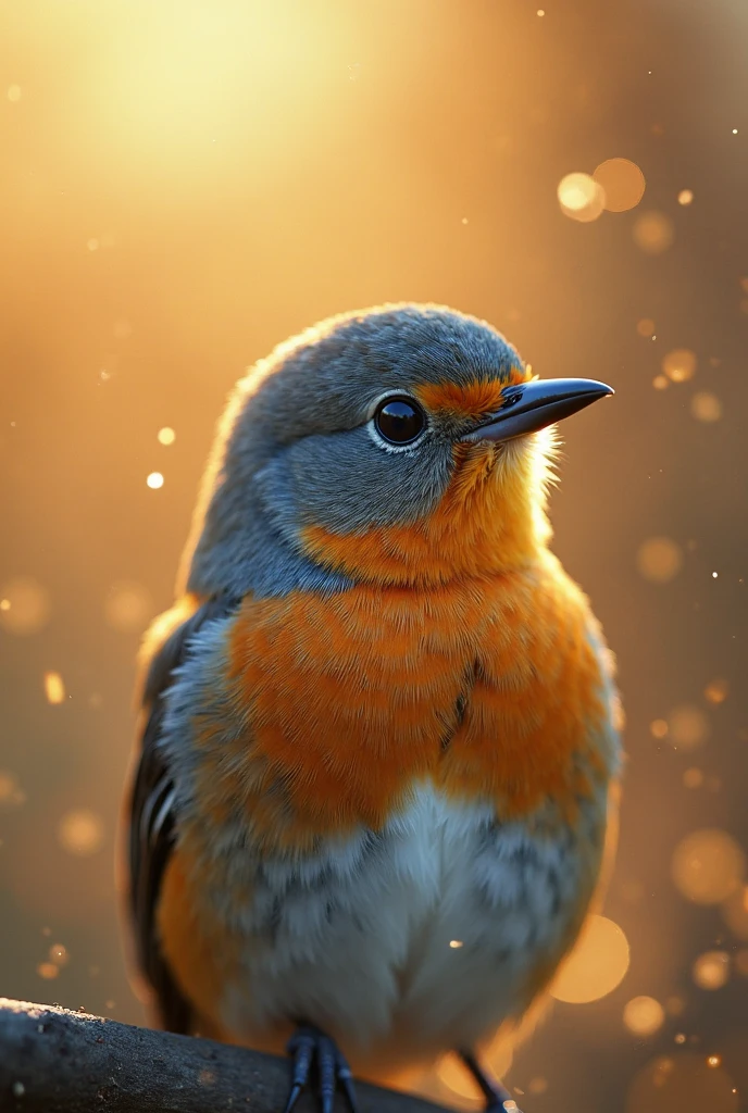 A mesmerizing close-up portrait of a gorgeous little bird illuminated ...