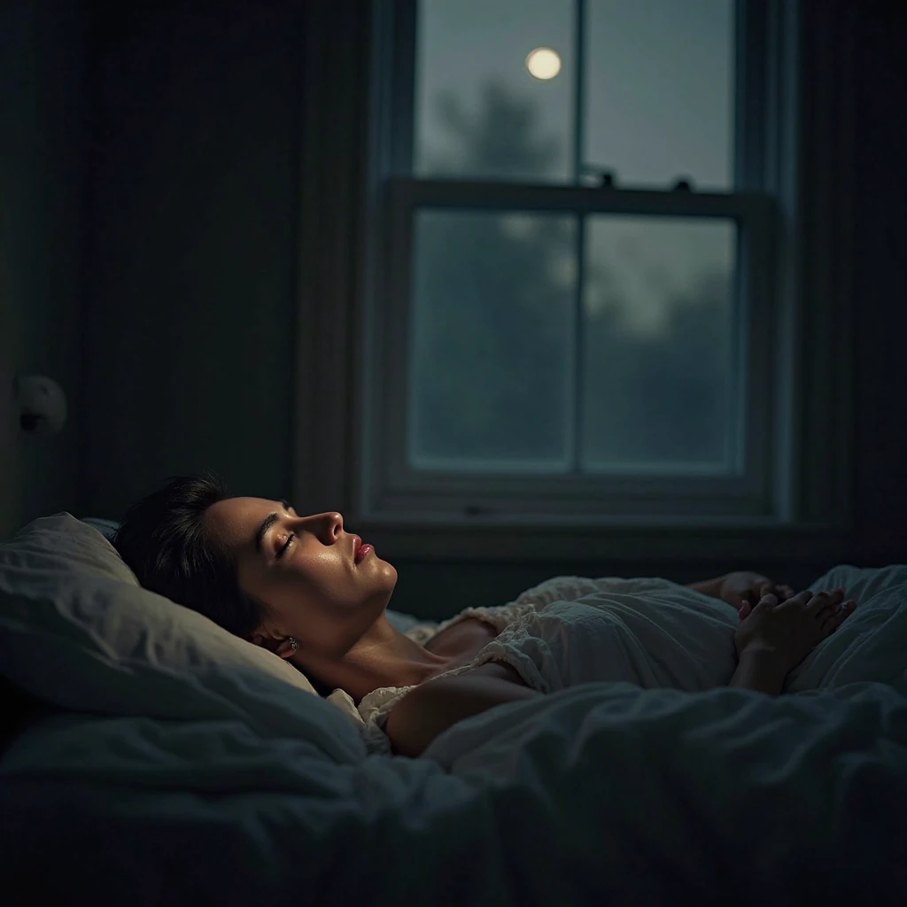 "A tired person lying in bed at dawn, staring at the ceiling - SeaArt AI