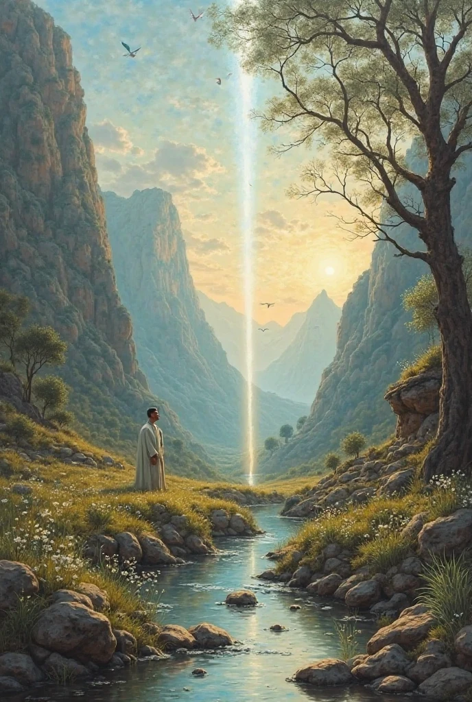"A calm and spiritually rich oil painting in classical realism style ...