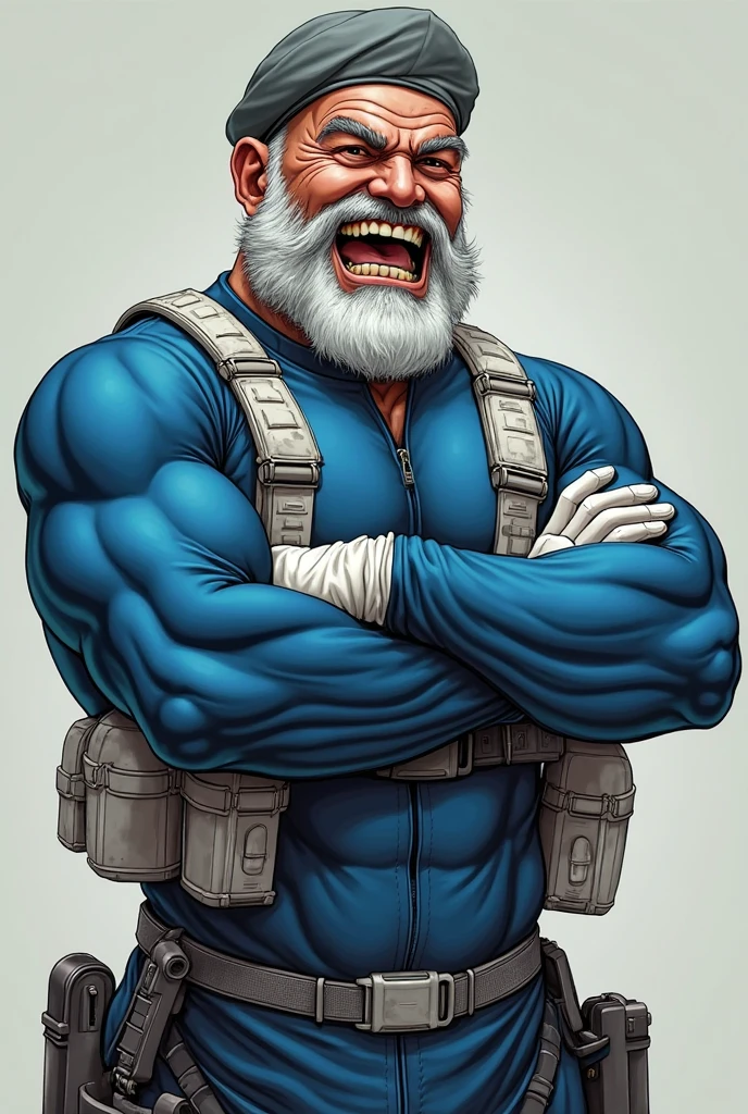 (A rugged beefy extremely muscular bulky laughing fiercely bald sikh ...