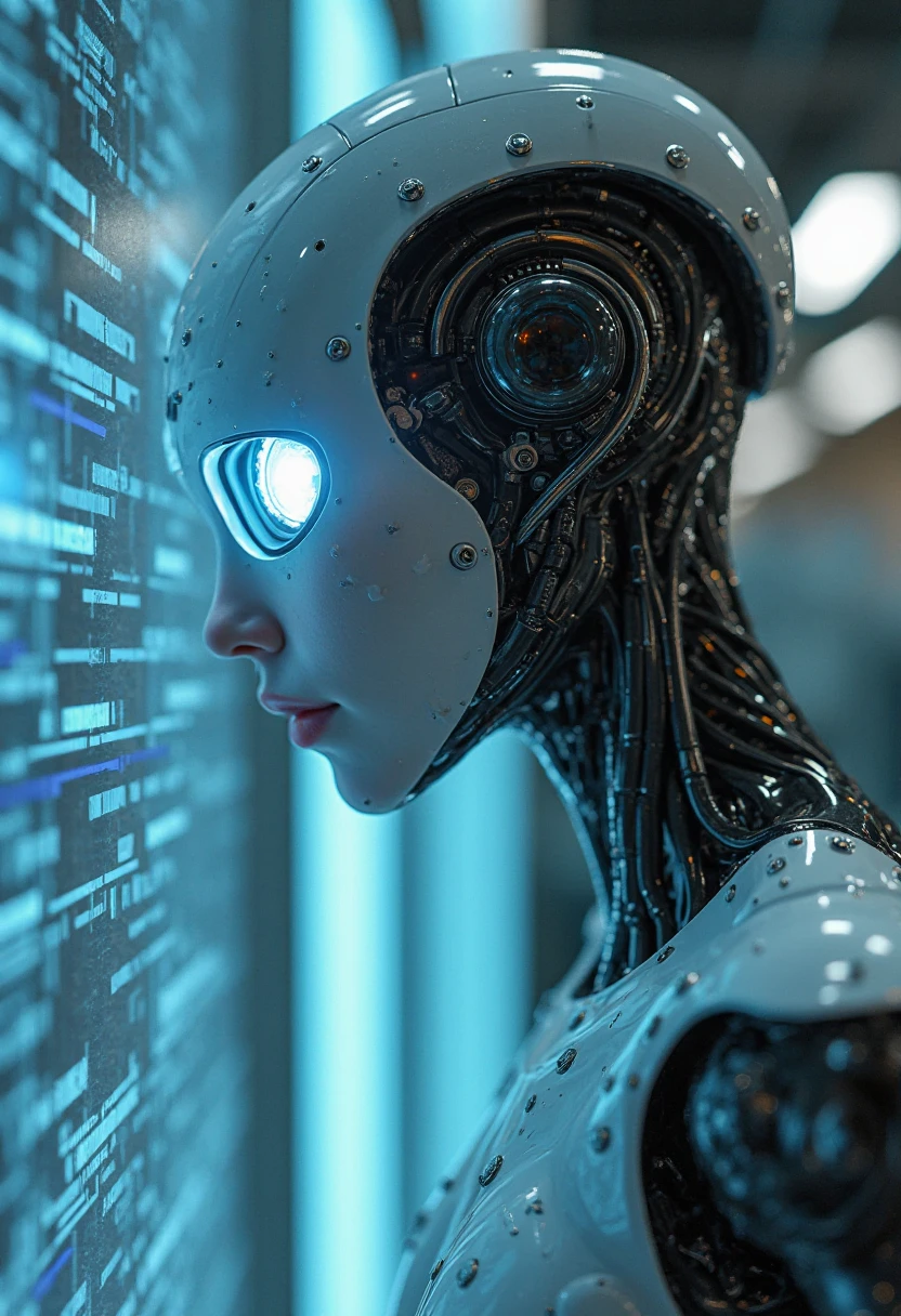 Robot, cybernetic eye, Close to the screen(feminino) futurista - SeaArt AI