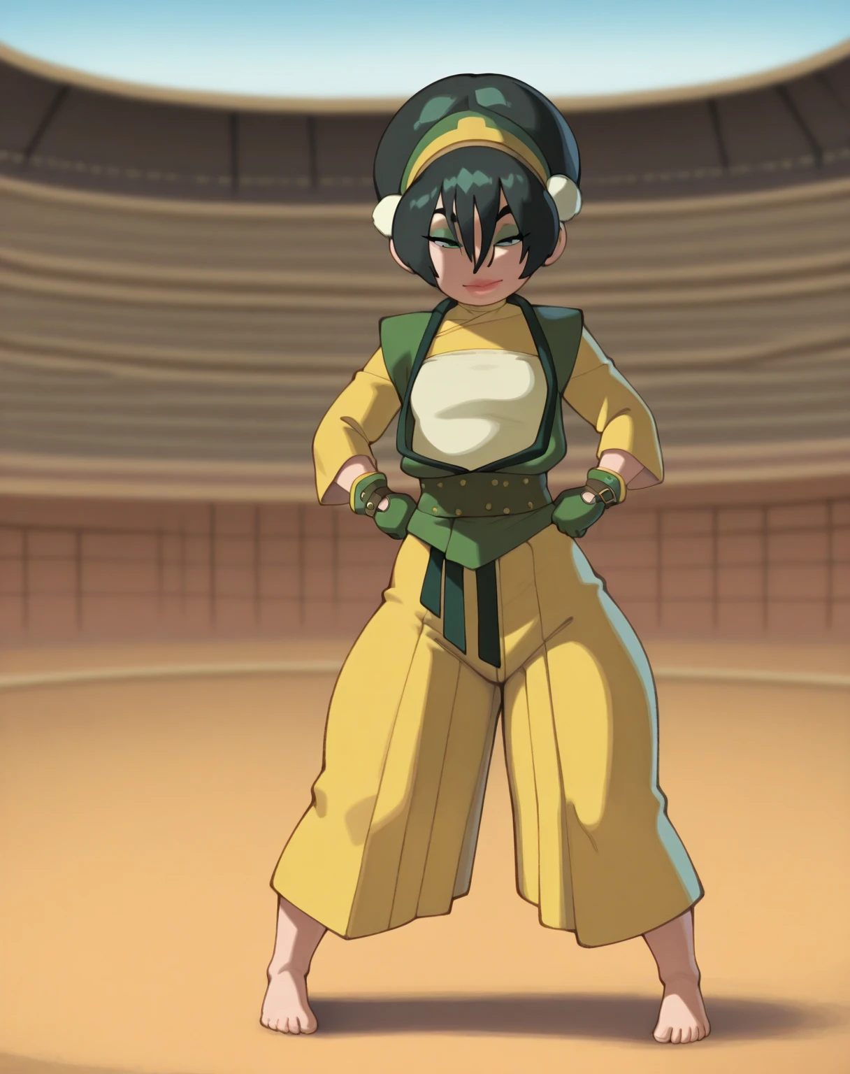 Toph Beifong , front view, thoracic. latex, baby bodysuit - SeaArt AI