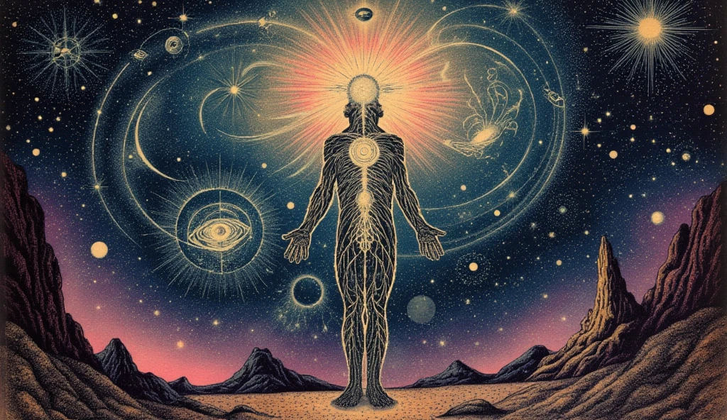 The overall tone is vintage and suggestive of metaphysical ideas ...