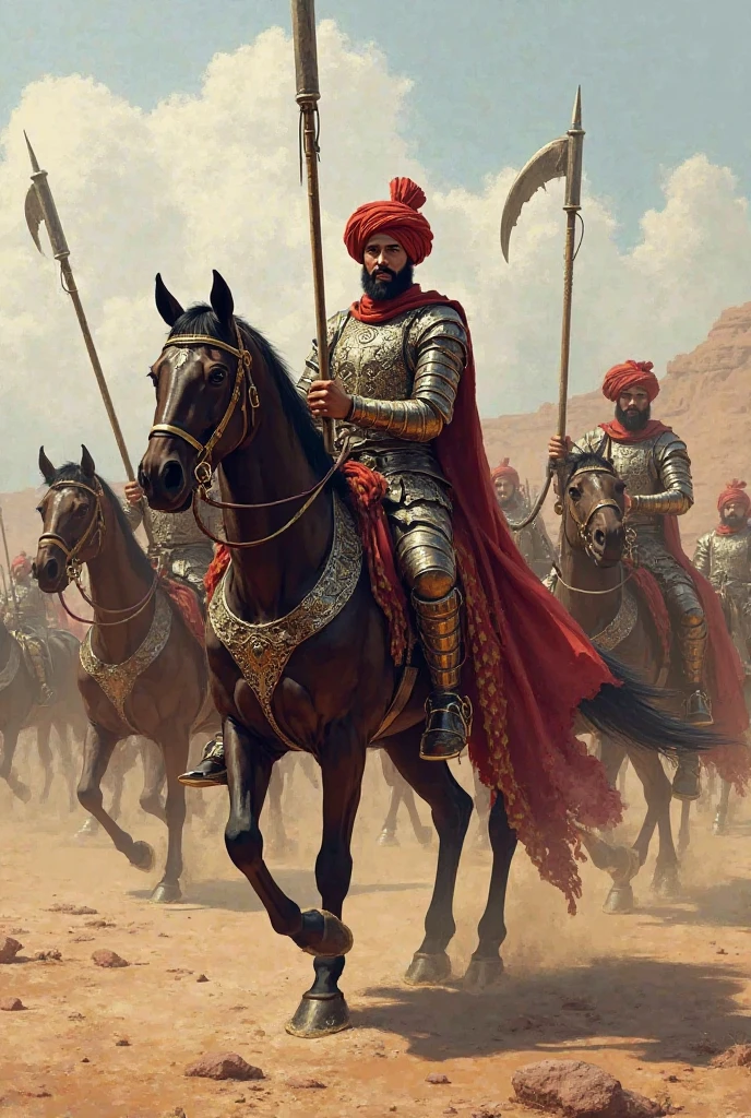 Make an Arab cavalry, armor with mesh seams and a turban, They are ...