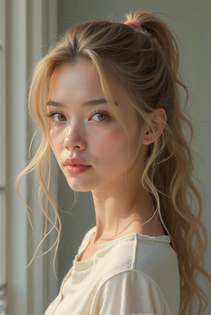 Make her look real with a dirty blond ponytail - SeaArt AI