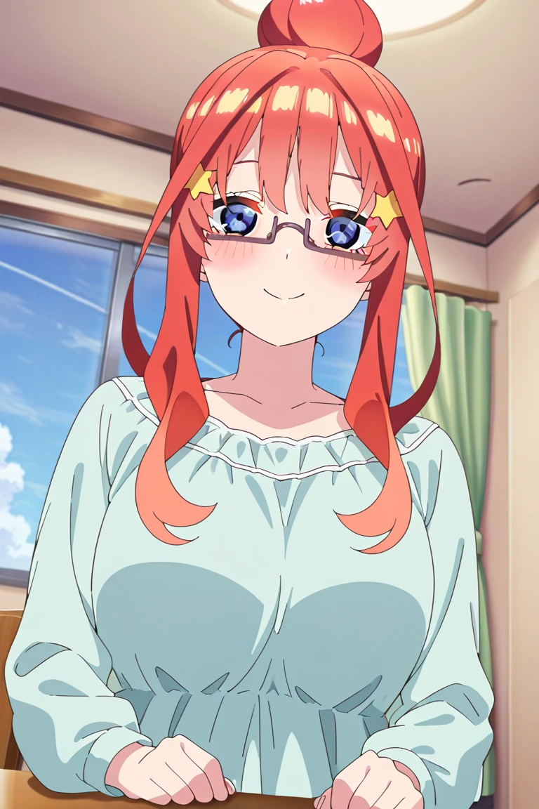 Itsuki nakano, long hair, blue eyes, hair ornament, red hair - SeaArt AI