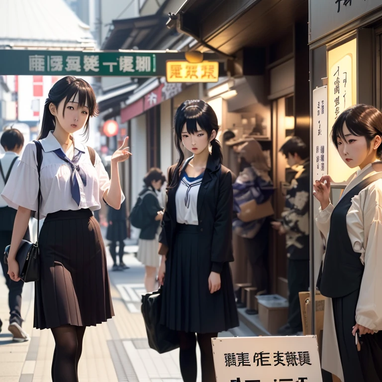 Two people stand next to a sign written in Japanese, Kojima Ayami and ...