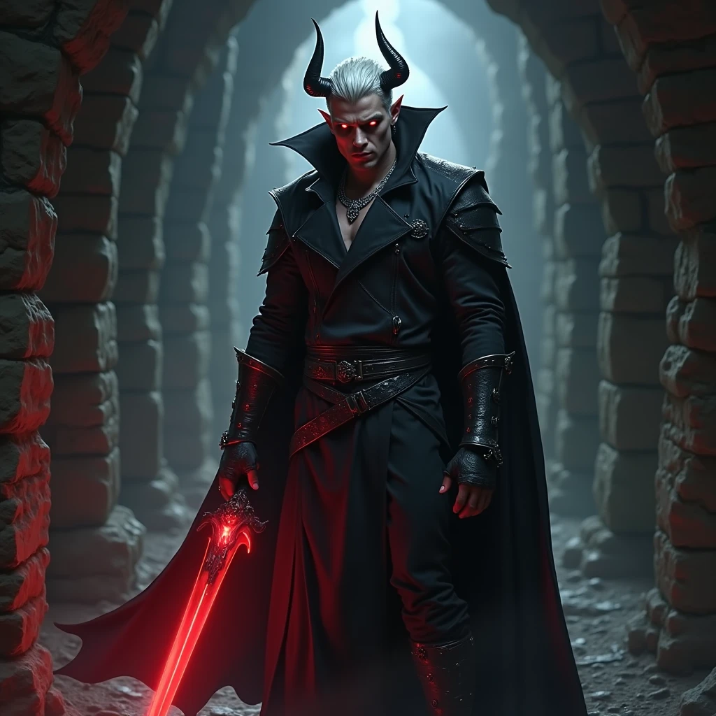 Dungeons and Dragon male tiefling with short white hair, eyes color red ...