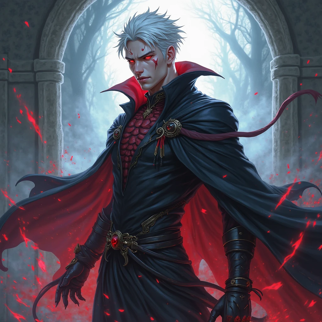 Dungeons and Dragon male tiefling with short white hair, eyes color red ...