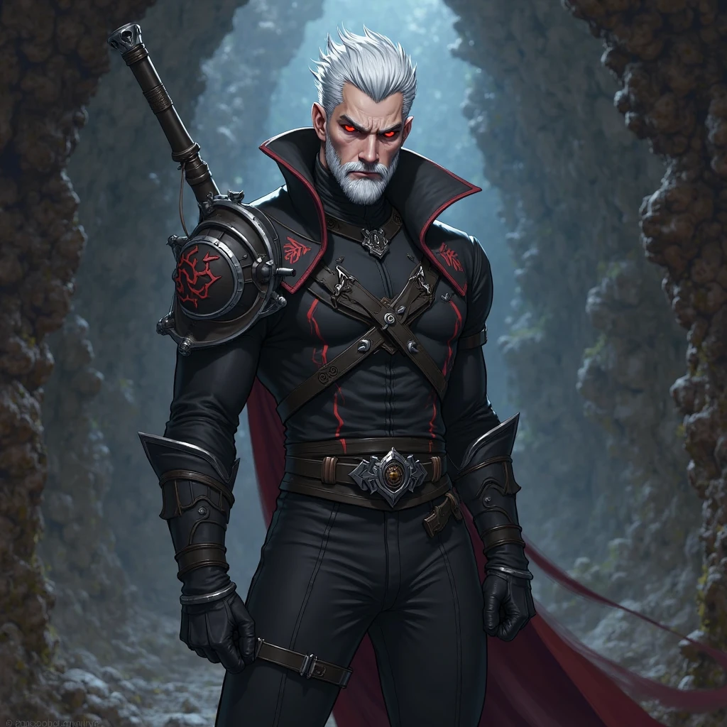 Dungeons and Dragon male tiefling with short white hair, beard - SeaArt AI