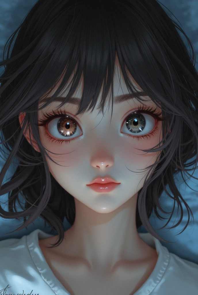 A very relaxed student, with a seductive dark and light blue eye - SeaArt AI