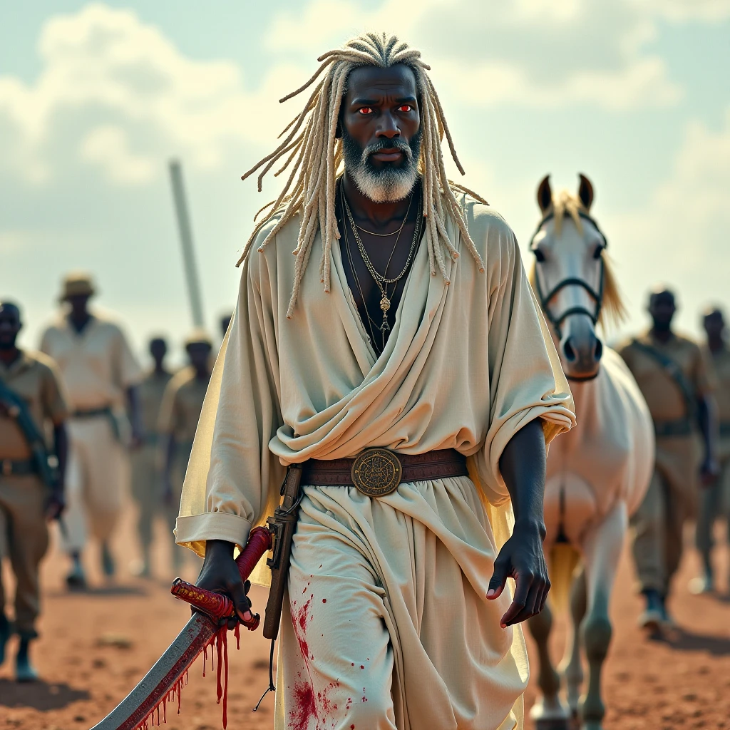 Jesus as a black man having bloodshot red eyes with fully white ...