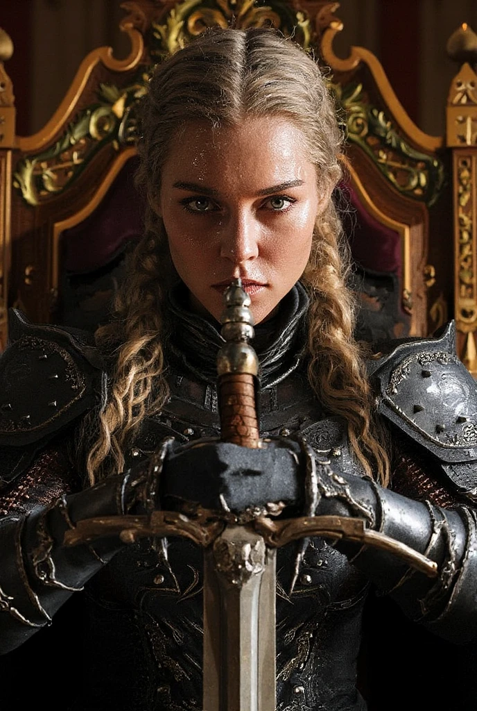 40 year old matured queen sitting on her throne with sweating skin ...