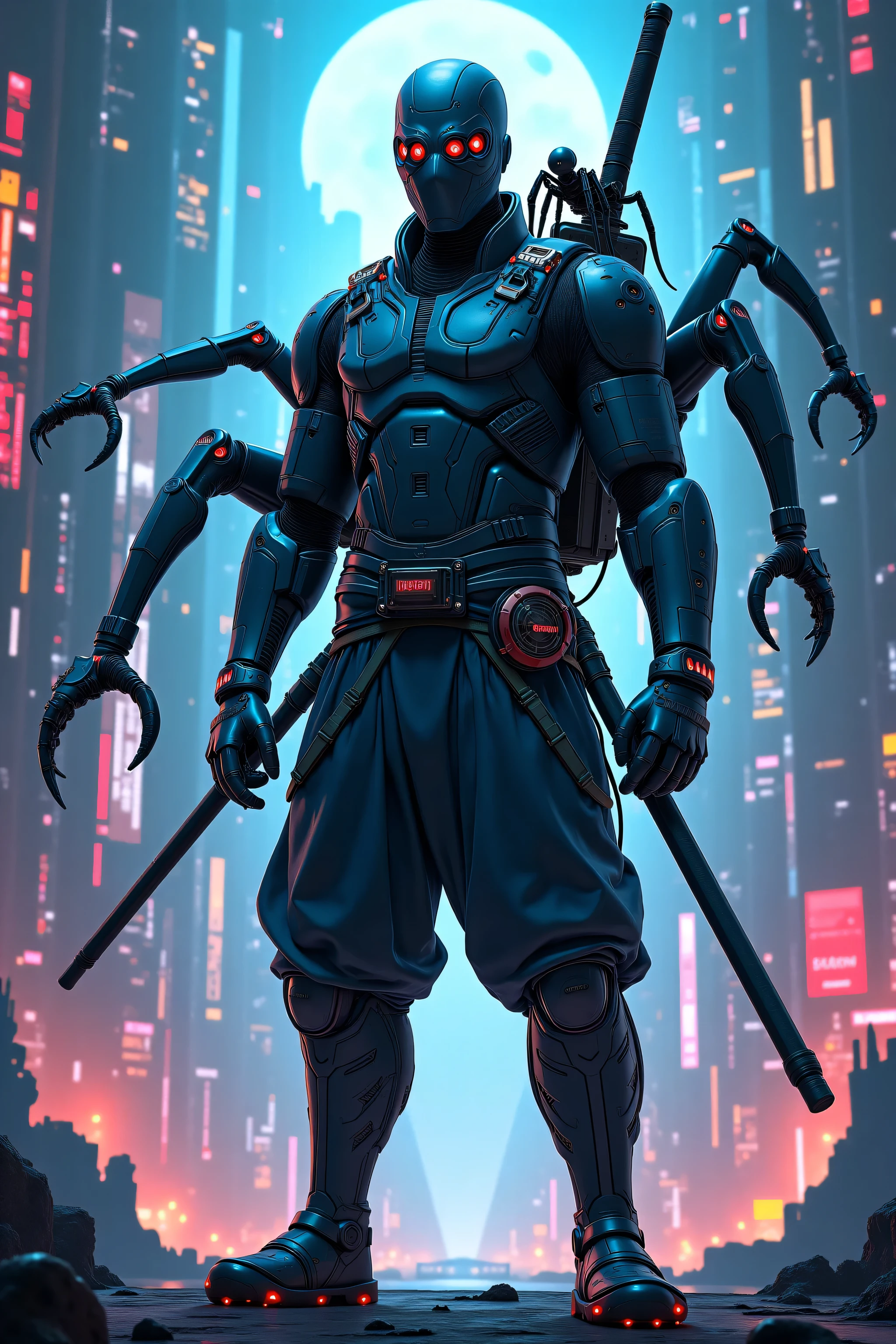 Ultra HD manga-style illustration of a tall, athletic futuristic ninja ...
