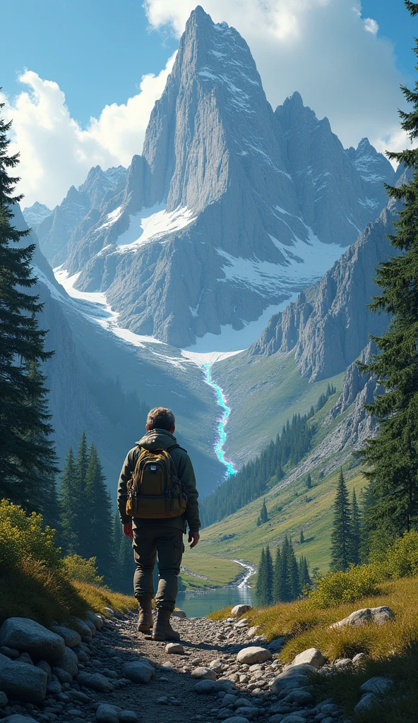 A geologist climbs a beautiful mountain with the attributes of ...