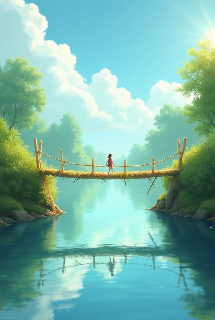 Create an illustration for the fairy tale “The Bubble, straw and bast ...