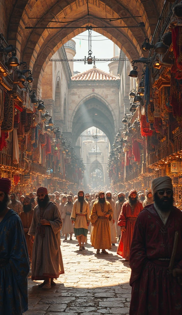 People shopping in the Istanbul Grand Bazaar in the 1500s, ultra ...
