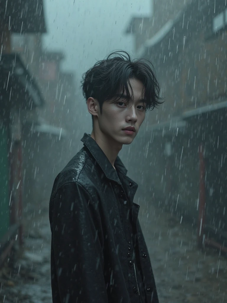 Enhypen sunoo stands in the rain and looks at me sad - SeaArt AI