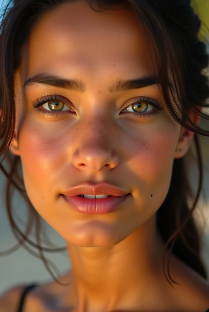 Zoom on the eyes of a young woman with a tanned complexion. les yeux ...