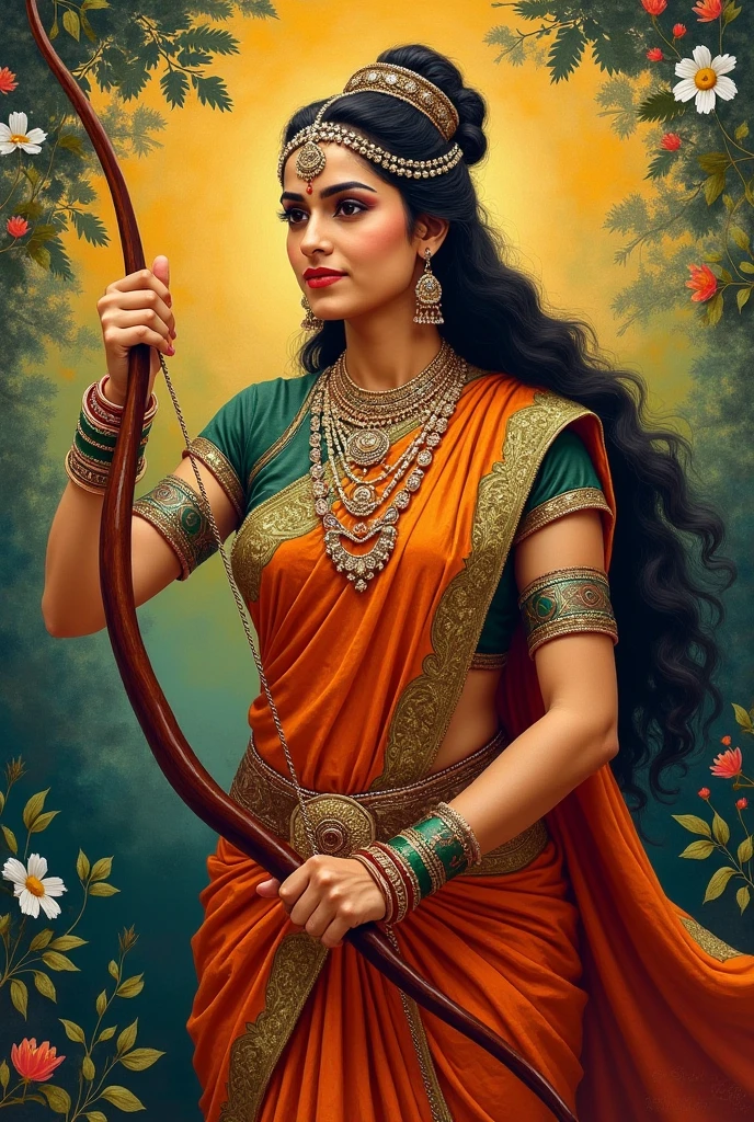 A regal painting of Rani Durgavati adorned in traditional Gond attire - SeaArt AI