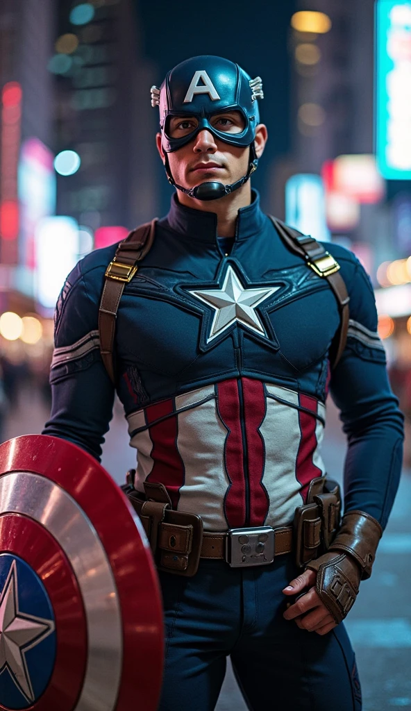 Generate a full-body image of Captain America with his classic suit and ...
