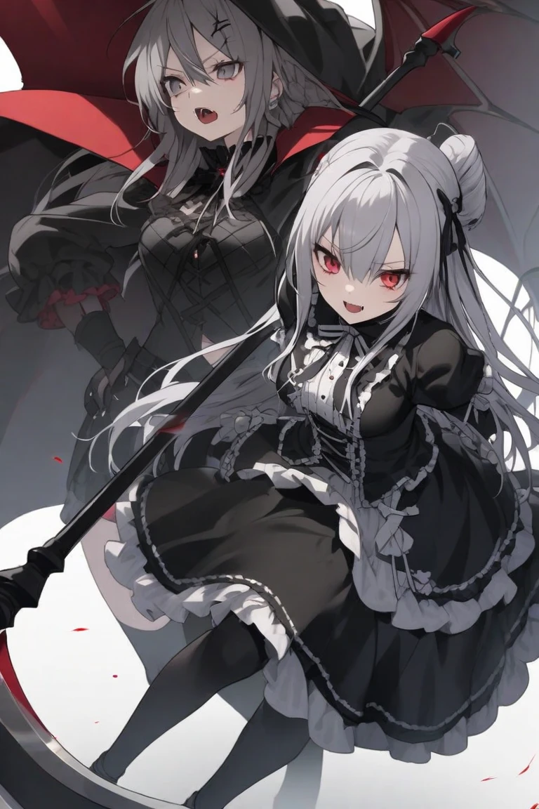Vampire、girl、Gothic Lolita、Gray Hair、Scythe - SeaArt AI