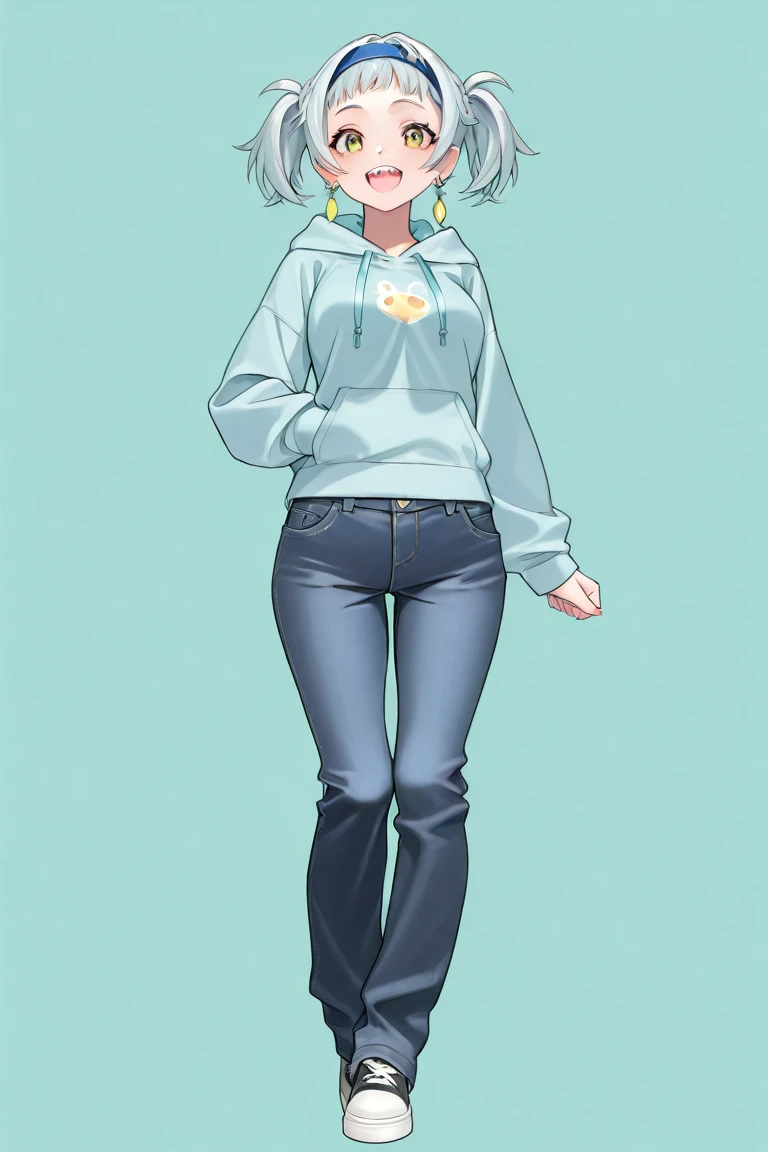Girl、 Silver Hair、short twintails、side braids、double teeth、medium ...