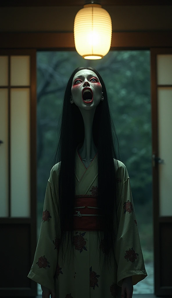 In the eerie setting of a traditional Japanese house, a Rokurokubi ...