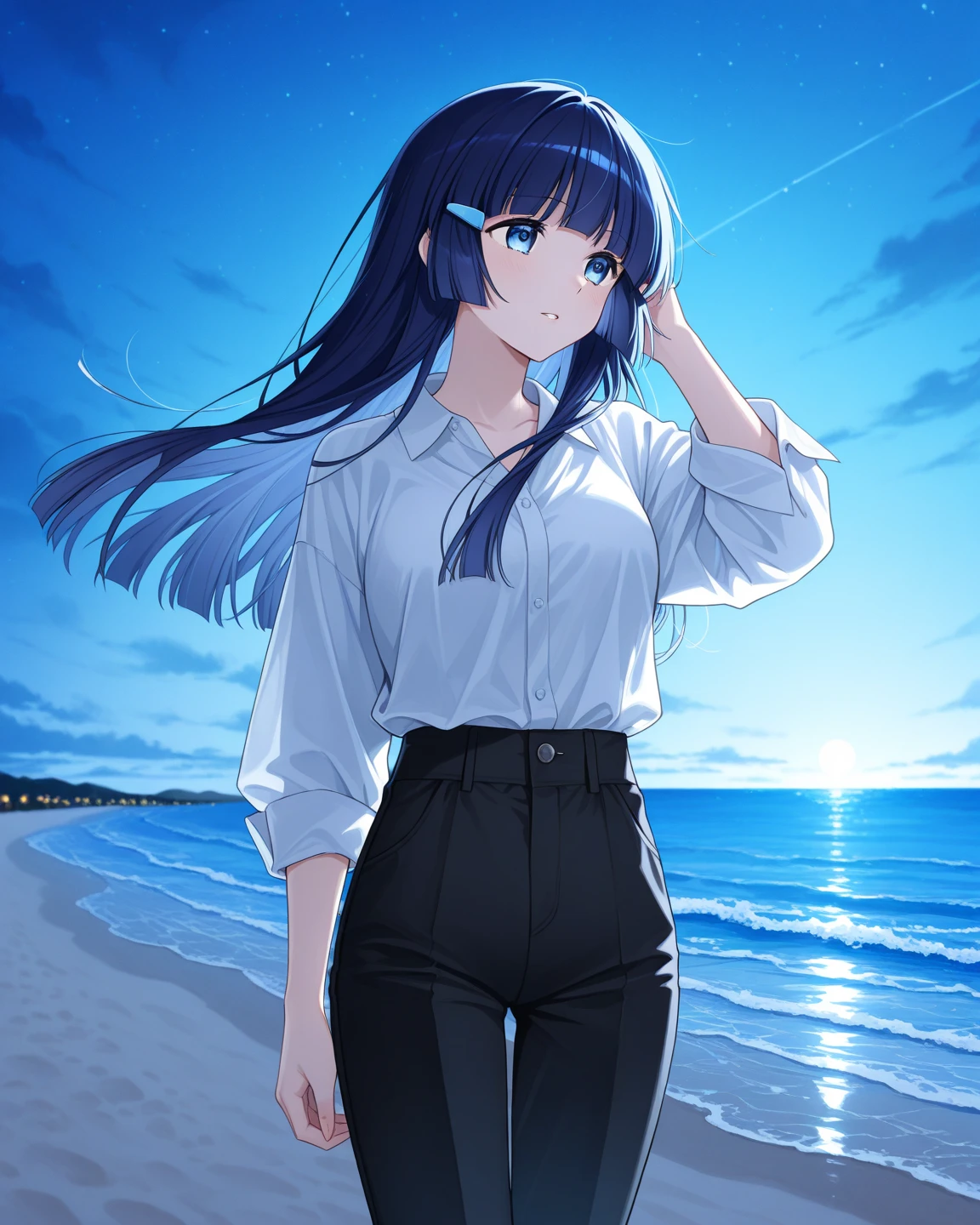 Late Night、The blue light of the moon 、Coastal sand beach、1 person ...