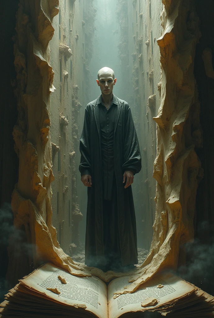 Tall, thin person with period clothes and empty eyes coming out of the ...