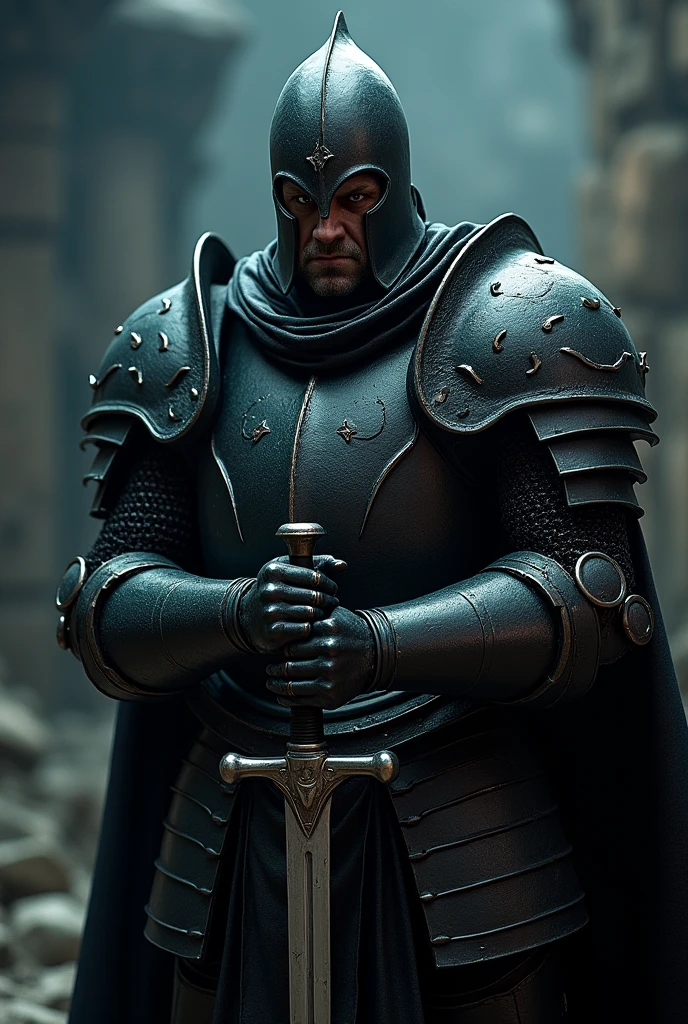 Knight seal in the gothic style of 2000s games, looks at the camera ...