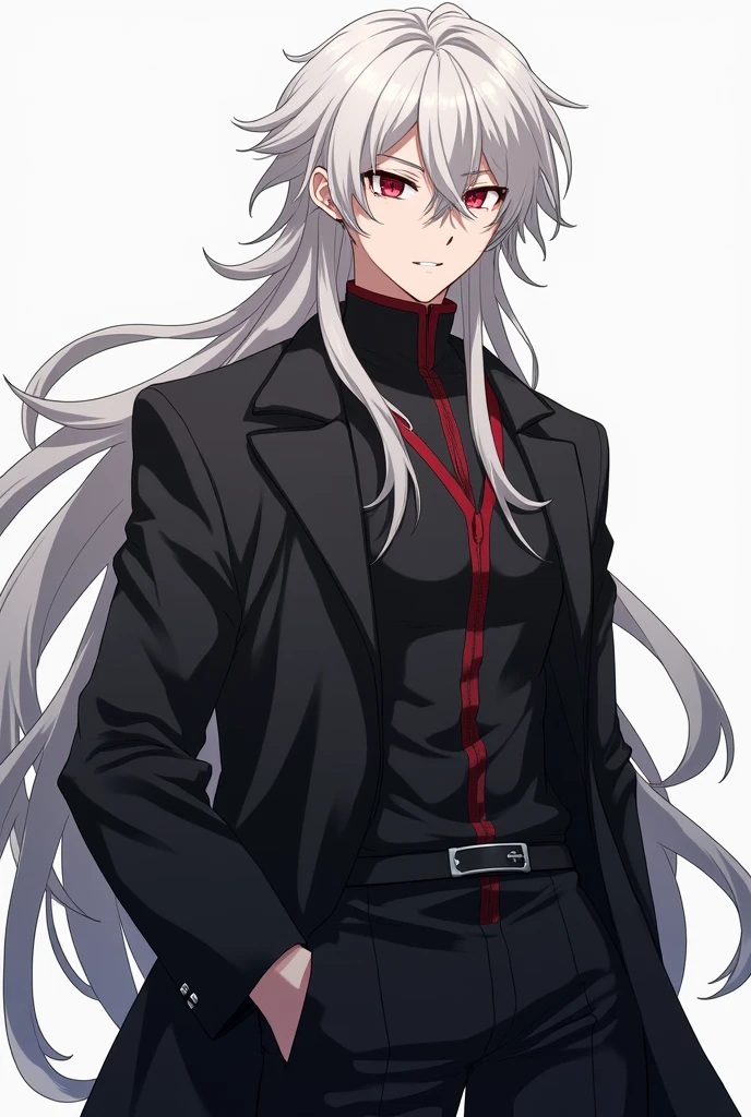 A anime men, young (18-20 years old), adult face, white long thick ...