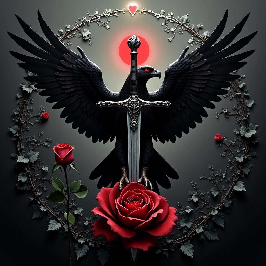 Hallmark , Red Rose , sword , Black Vine , Black Power Ground - SeaArt AI