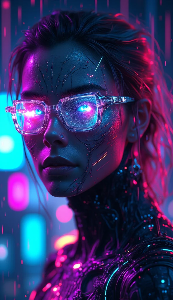 Cybernetic cyan 00FFFF. Dark areas contain 1 (digital noise - SeaArt AI