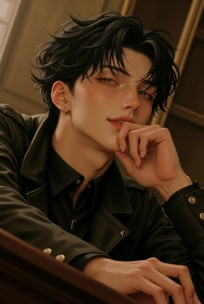 (masterpiece), (best quality), 1man, solo, male, middle part hair ...