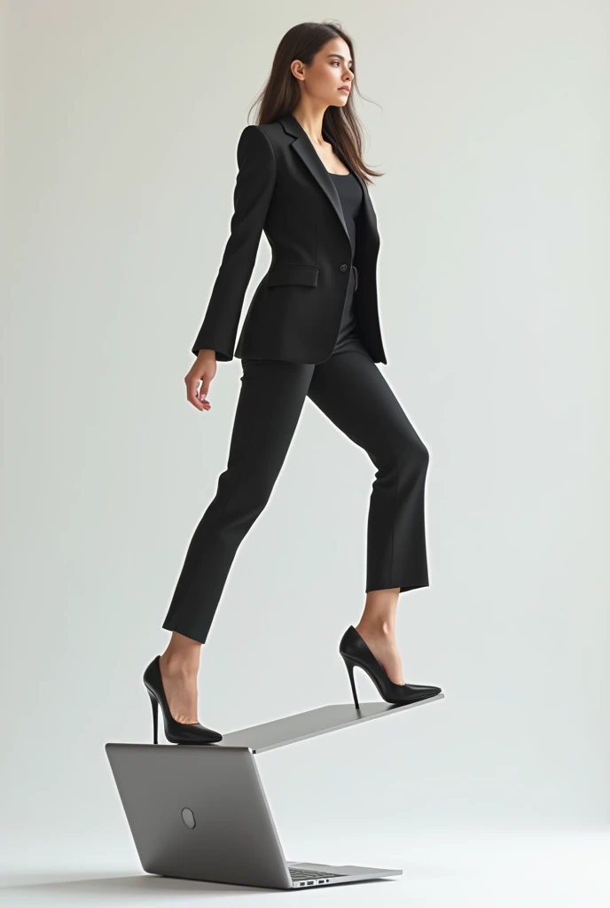 A girl stepping on a laptop - SeaArt AI