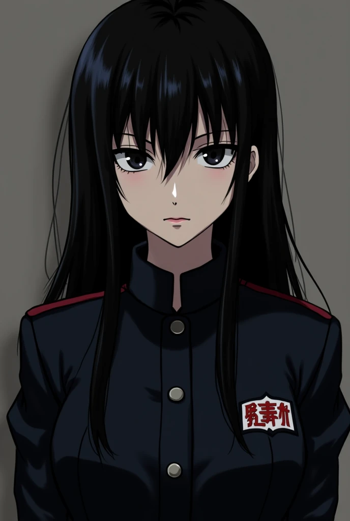 Black-haired Girl, , limp, with fringe. black eyes. has a serious ...