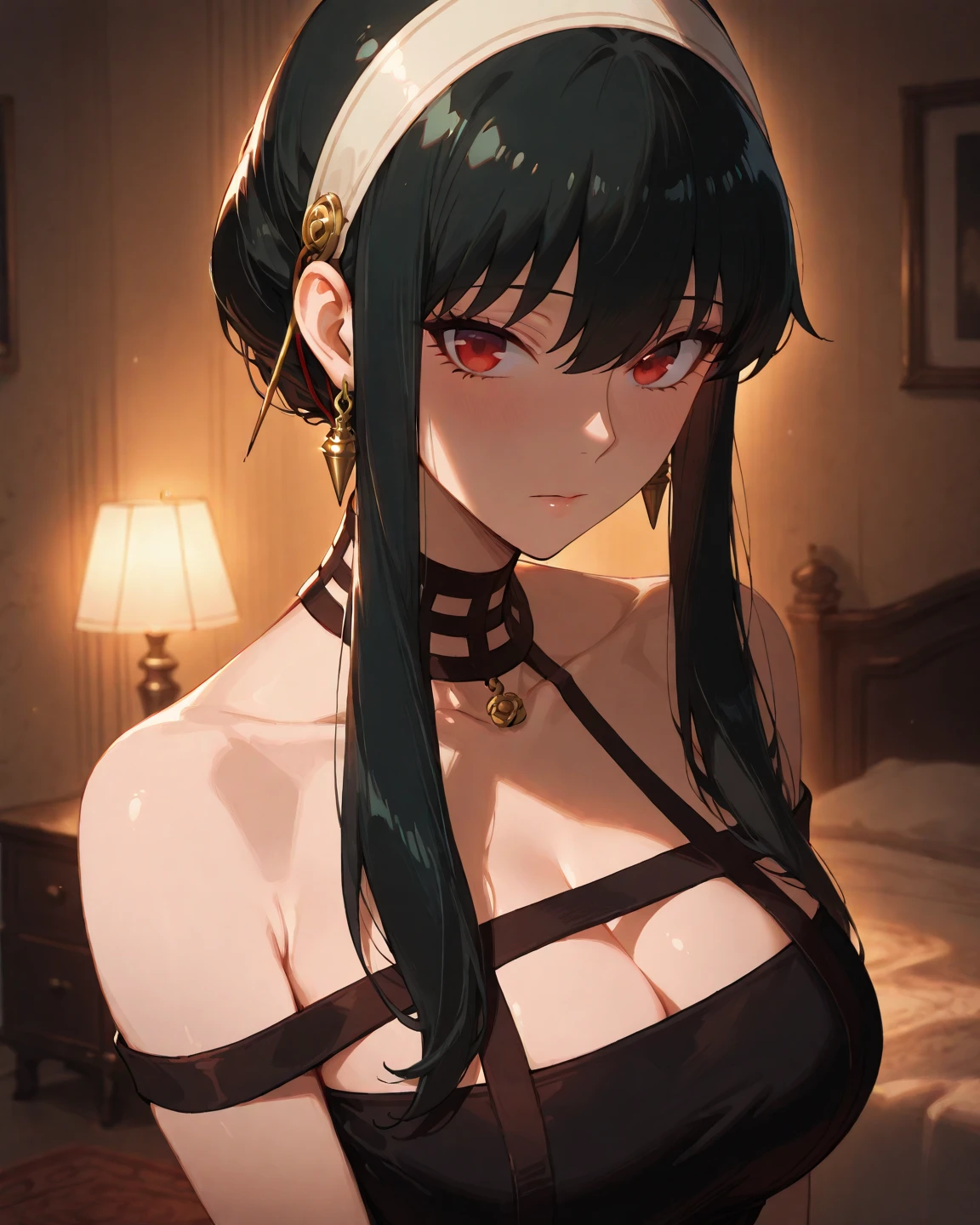 1girl, bedroom, masterpiece, looking at viewer, yor briar, black hair - SeaArt AI