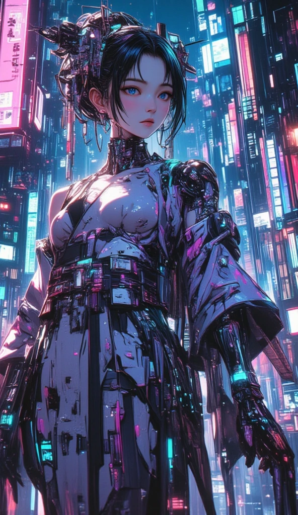 Geisha-inspired cyberpunk android, masterpiece, 8K, photorealistic ...