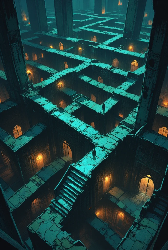 Isometric, From afar, the "Maze Castle" appears grand yet shrouded in ...
