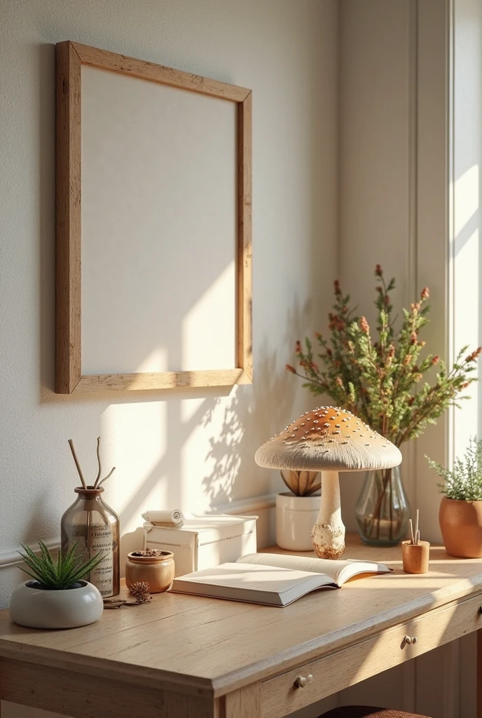 Thin wooden picture frame on wall,shabby chic study desk,maximalist ...