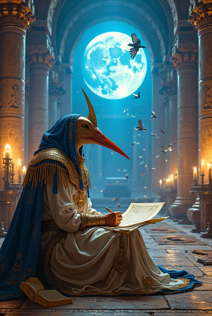 A highly detailed fantasy scene of the ancient Egyptian god Thoth with ...