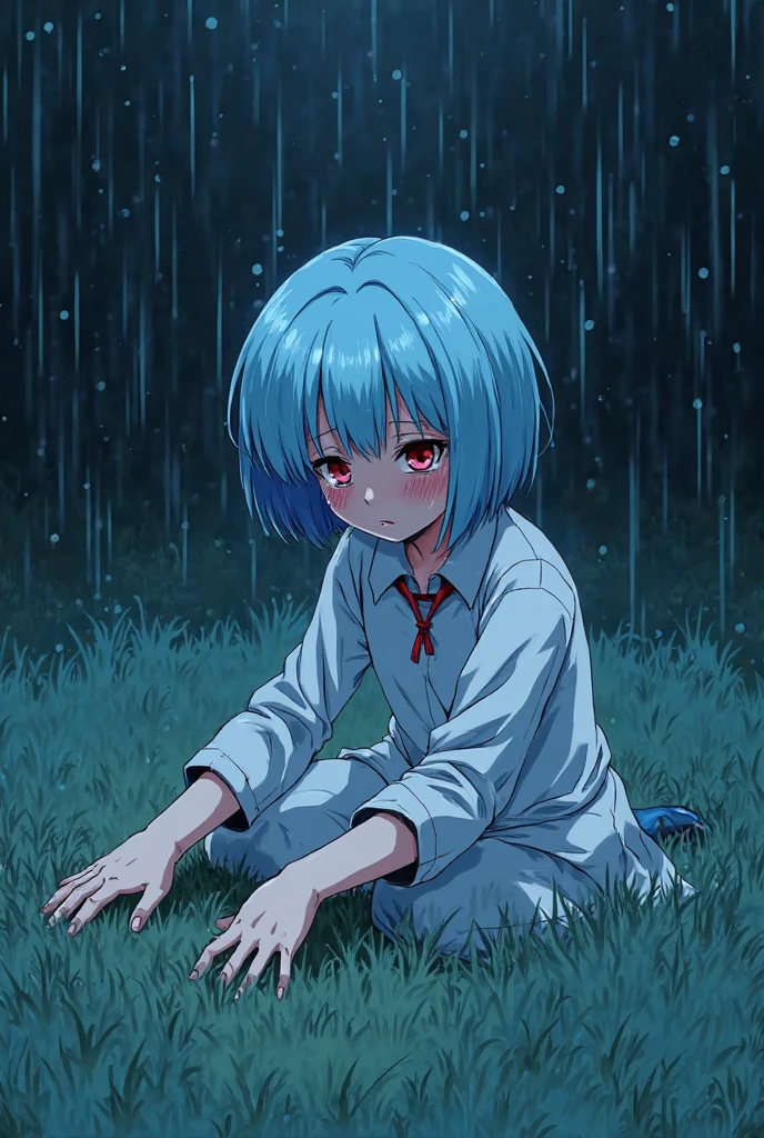 Ayanami rei with a short light blue hair and red eyes from evangelion ...