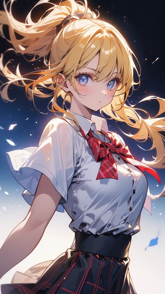 High ponytail、(blond high ponytail hair、school uniform, short sleeve ...