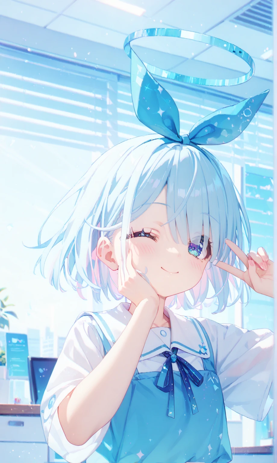 Masterpiece, best quality, highres, A girl Arona Halo, smiling - SeaArt AI